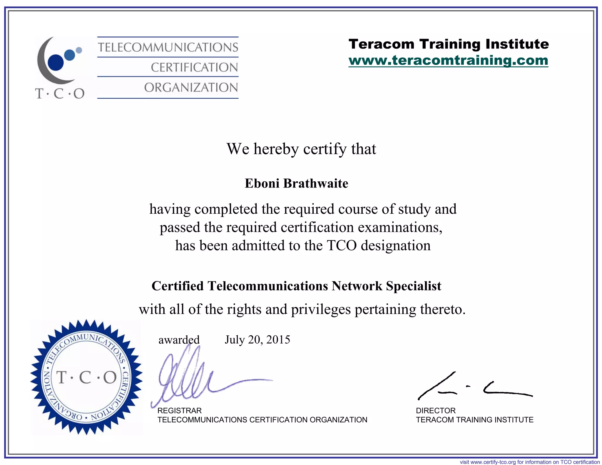 Eboni Brathwaite - Certified Telecommunications Network Specialist | PPT