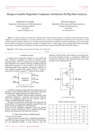 Design of suitable Magnitude Comparator Architecture for Big Data ...