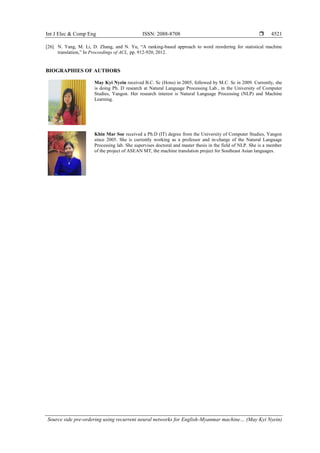 Source side pre-ordering using recurrent neural networks for English-Myanmar machine translation ...