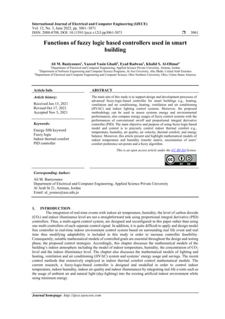 Functions of fuzzy logic based controllers used in smart building | PDF | Indoor Environmental ...