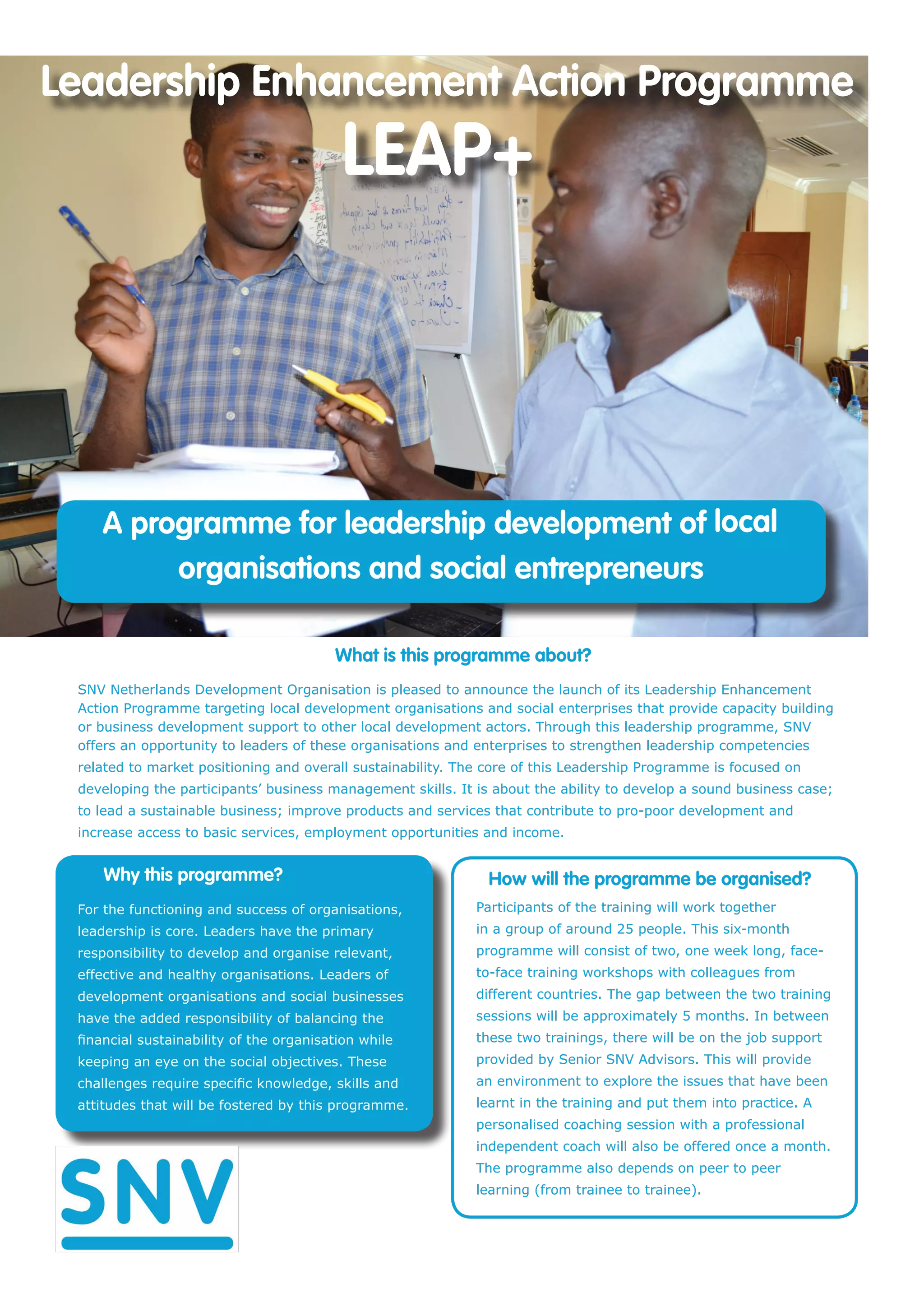 Flyer Leadership Enhancement Action Programme LEAP+ SNV Netherlands Development Organisation ...