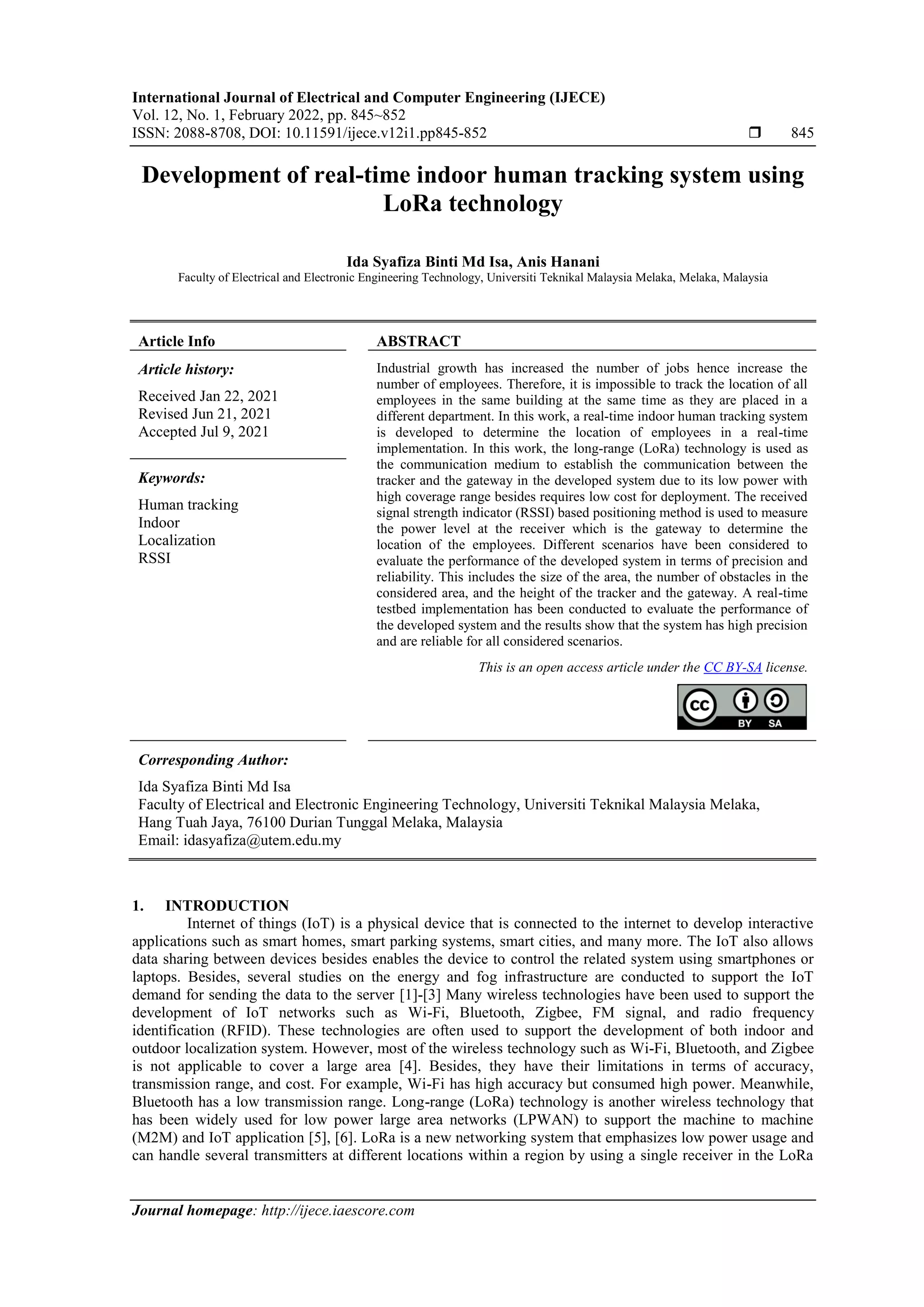 Development of real-time indoor human tracking system using LoRa ...