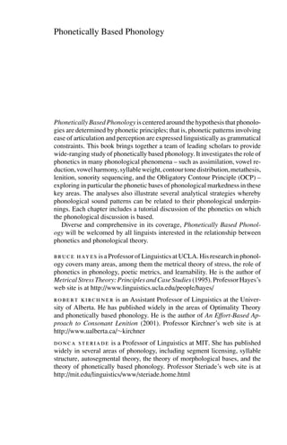 Phonetically Based Phonology Bruce Hayes Robert Kirchner Donca Steriade ...