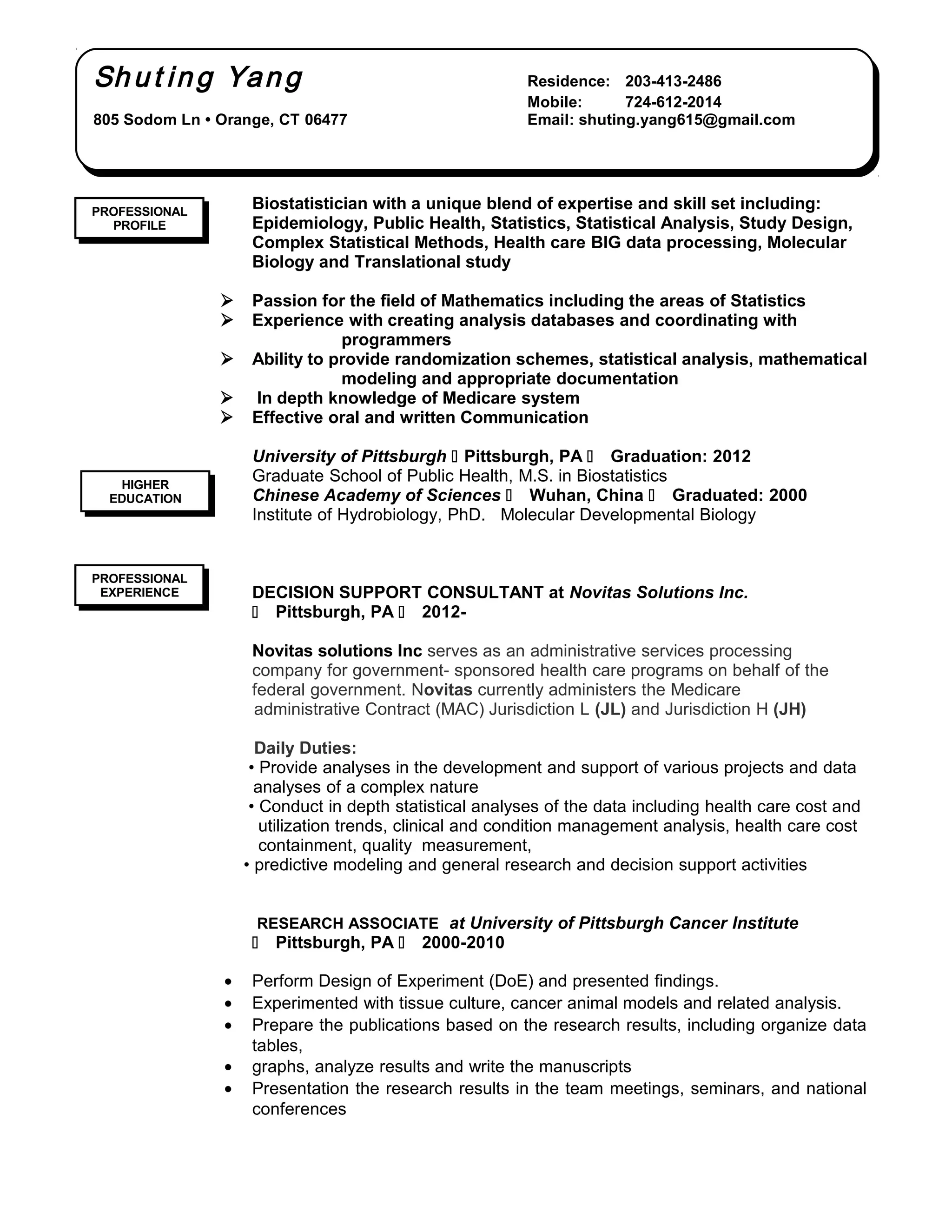 Shuting_ YANG_resume | DOC | Genetics | Science