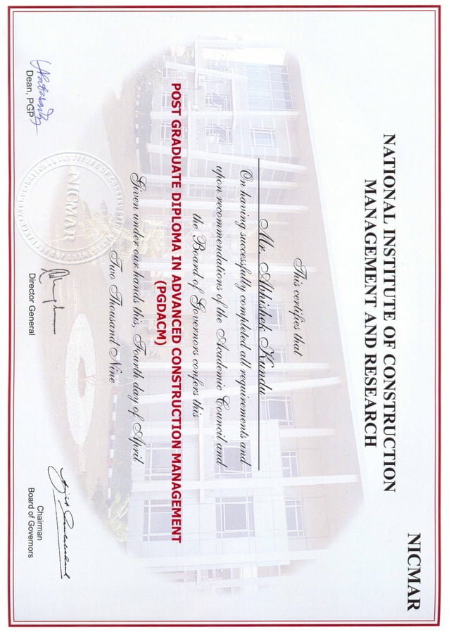 ★NICMAR - PGD ACM - 19th BATCH CERTIFICATE | PDF