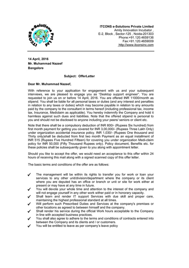Muhammad Nazeef_OfferLetter | PDF | IT and Internet Support | Internet