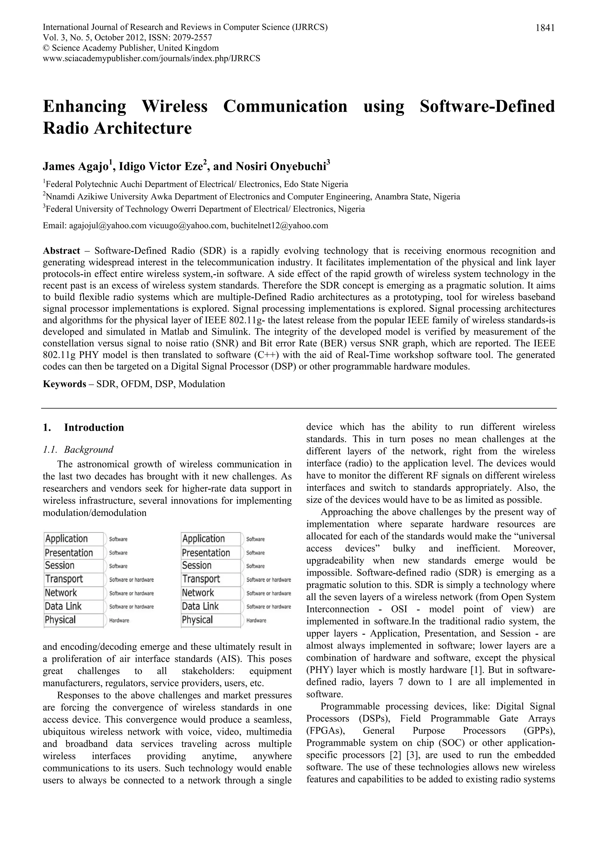 Enhancing Wireless Communication using Software-Defined Radio Architecture | PDF