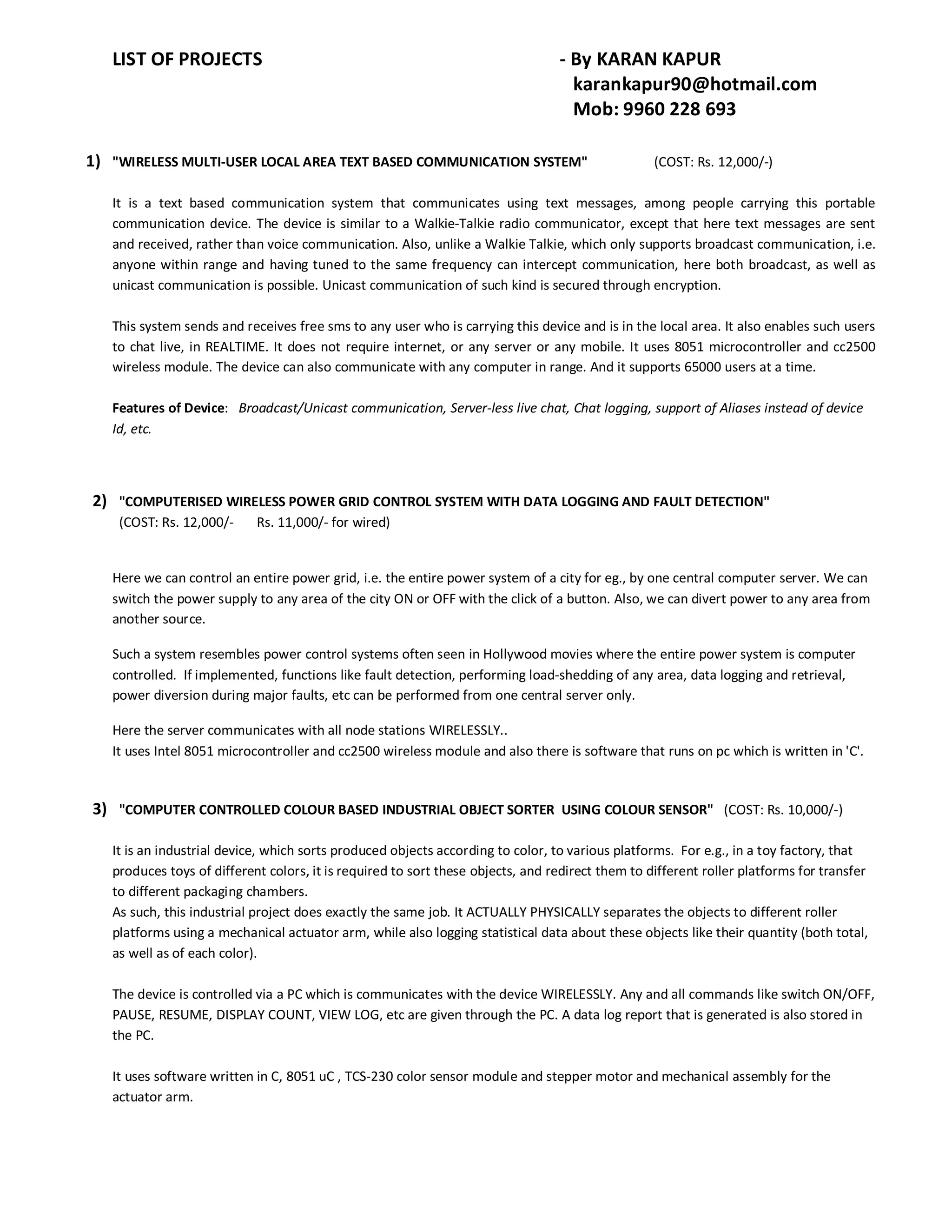 Karan's Projects | PDF