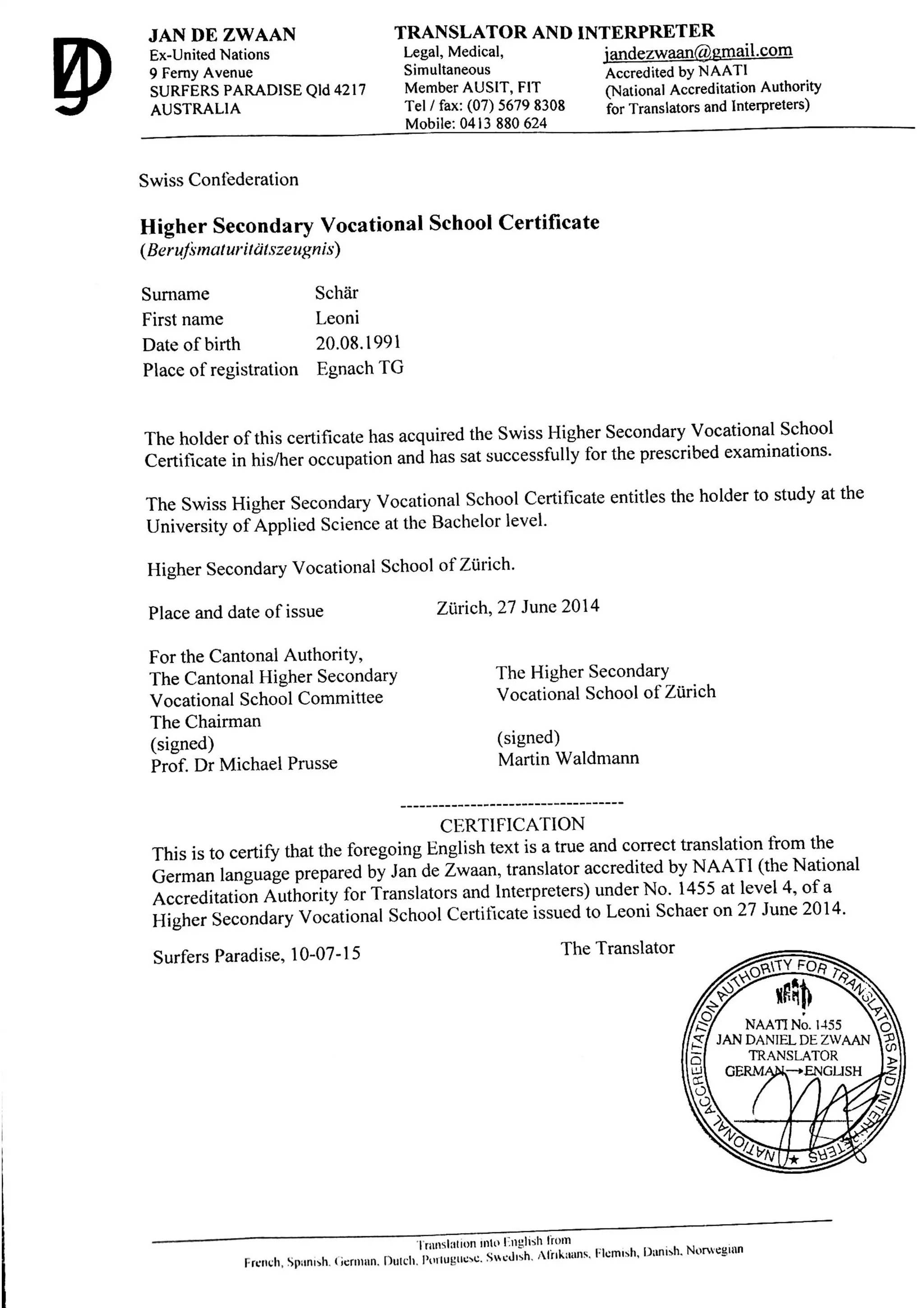 Higher Secondary Vocational School Certificate | PDF