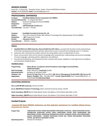 Manish Kumar-.Net,Sql Server Developer,BI(SSIS,SSAS,SSRS) | DOC | Databases | Computer Software ...