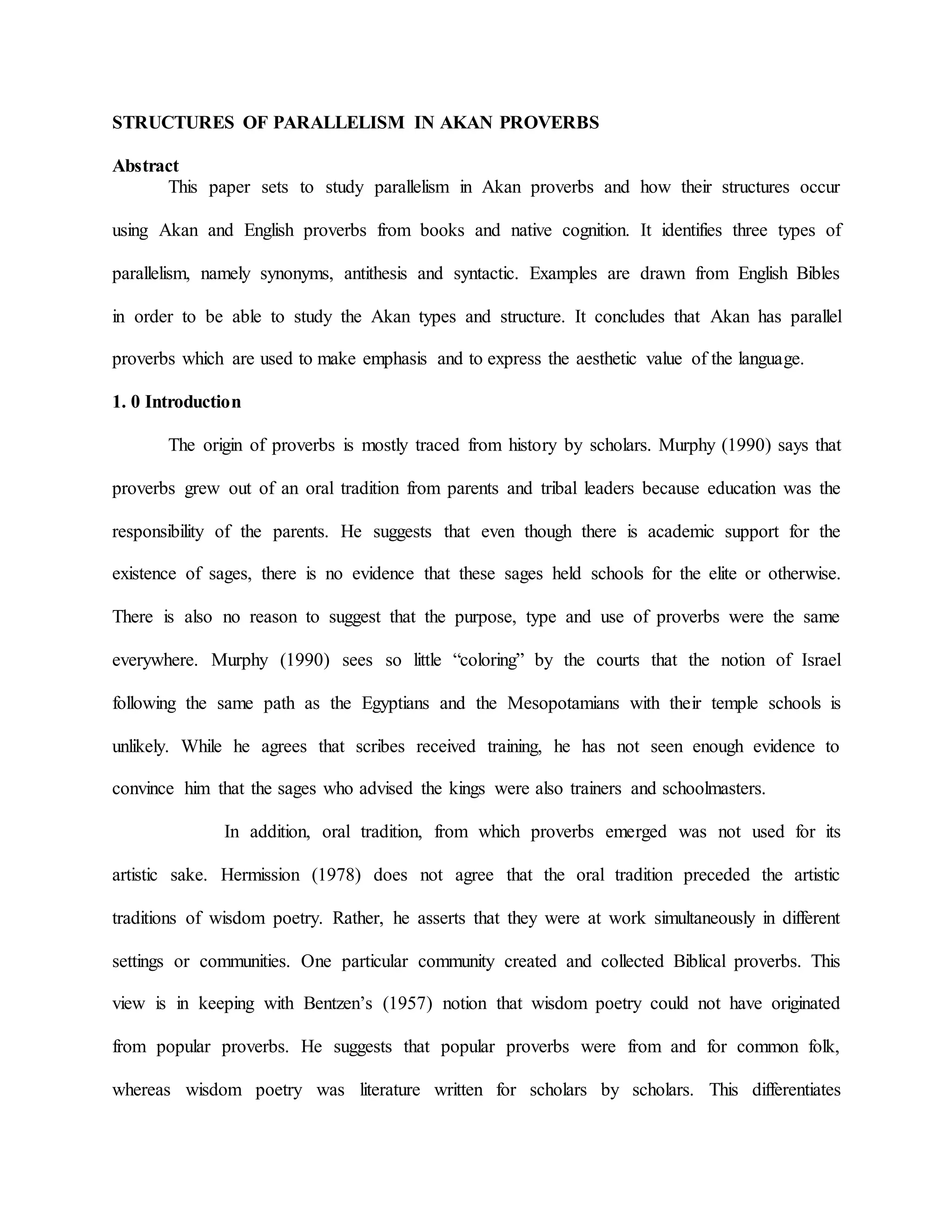 PARALLELISM OF AKAN PROVERBS- TERM PAPER | DOCX