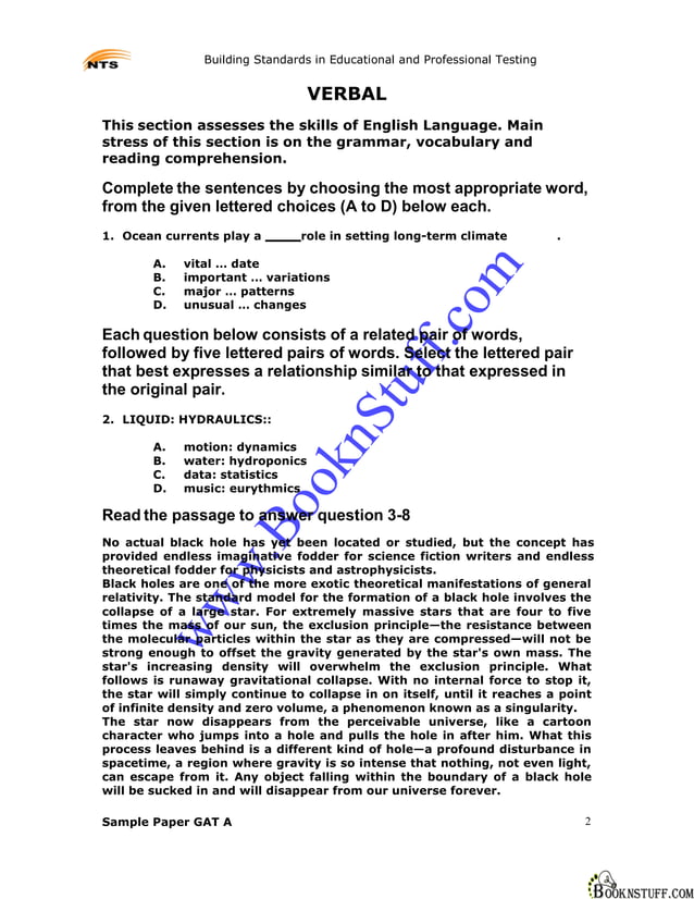 GAT NTS SAMPLE PAPERS MATERIAL PART 1 | PDF | Physics | Science