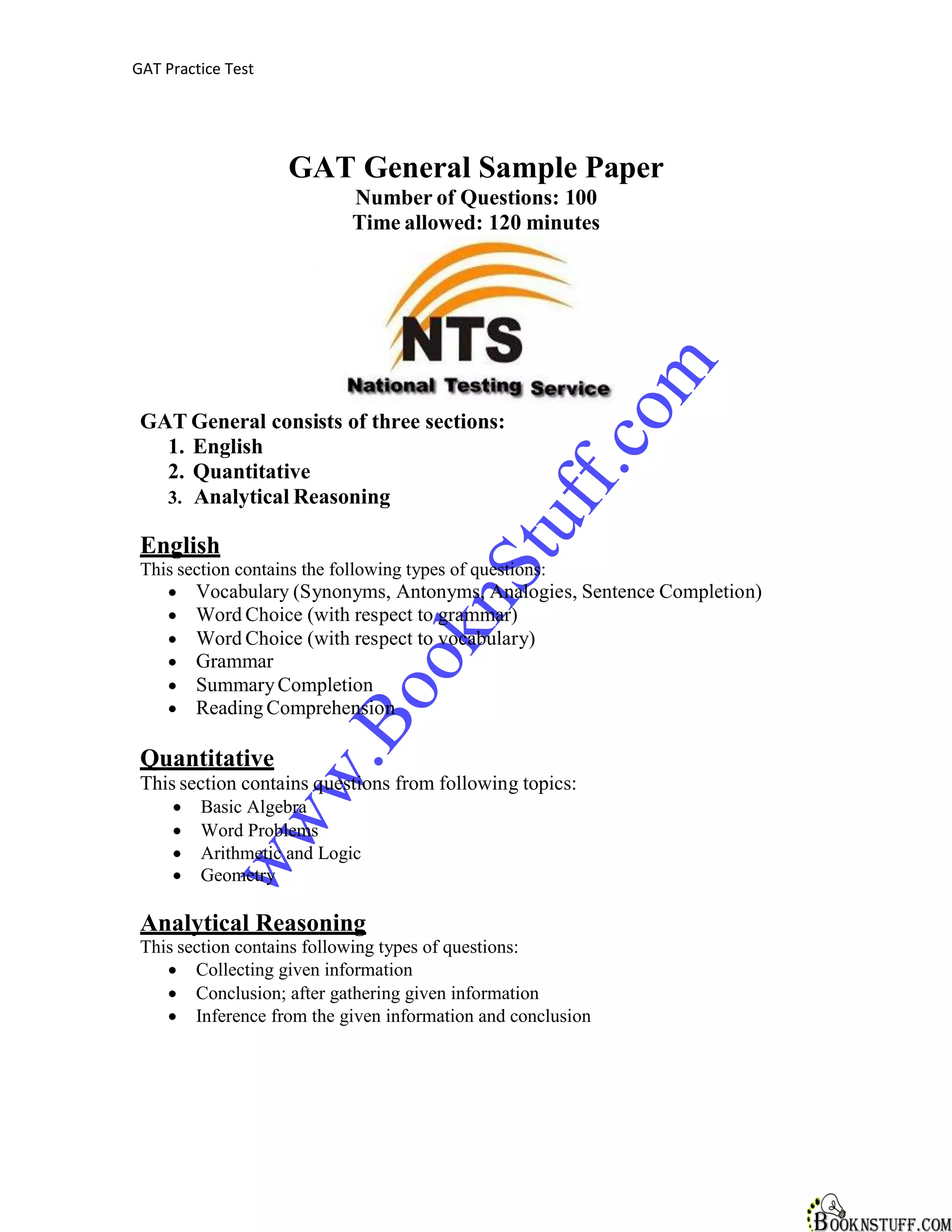 GAT NTS SAMPLE PAPERS MATERIAL PART 3 | PDF