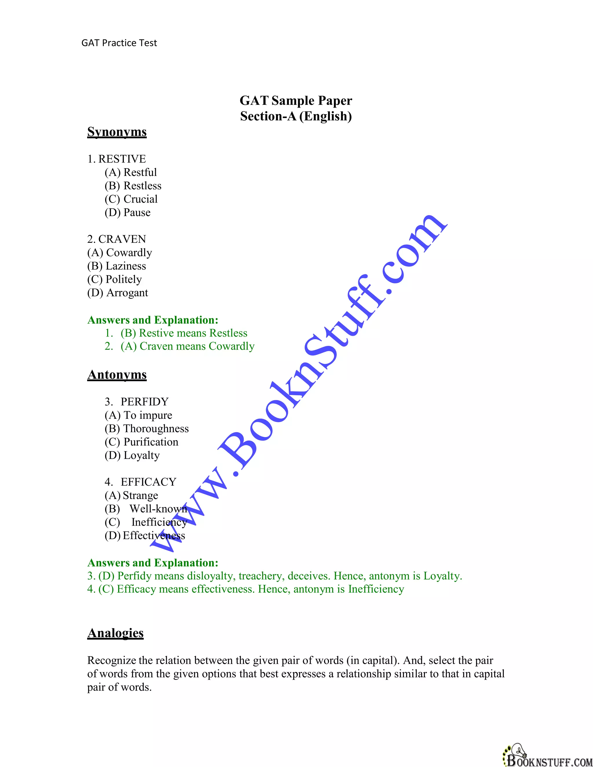 GAT NTS SAMPLE PAPERS MATERIAL PART 3 | PDF