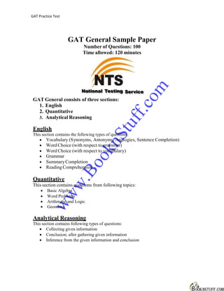 GAT NTS SAMPLE PAPERS MATERIAL PART 3 | PDF