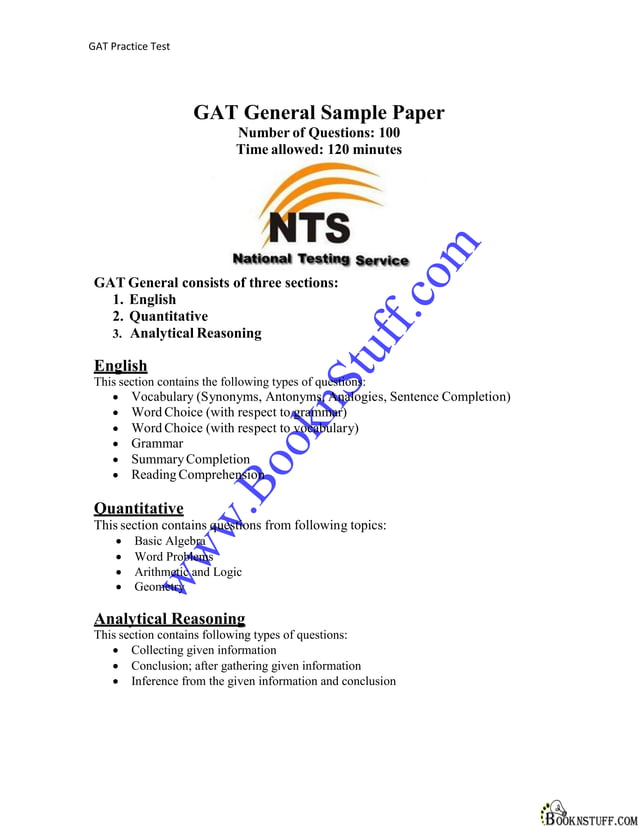 GAT NTS SAMPLE PAPERS MATERIAL PART 3 | PDF