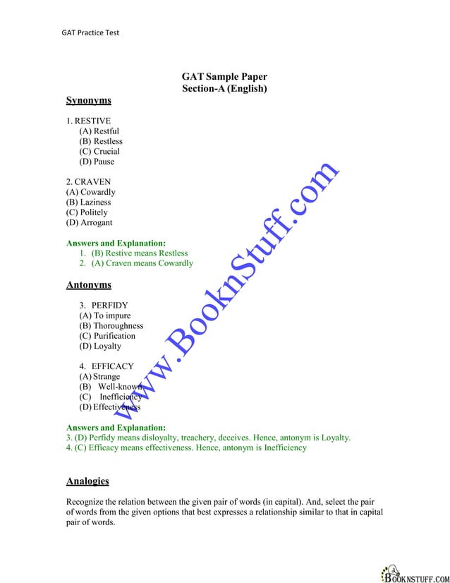 GAT NTS SAMPLE PAPERS MATERIAL PART 3 | PDF