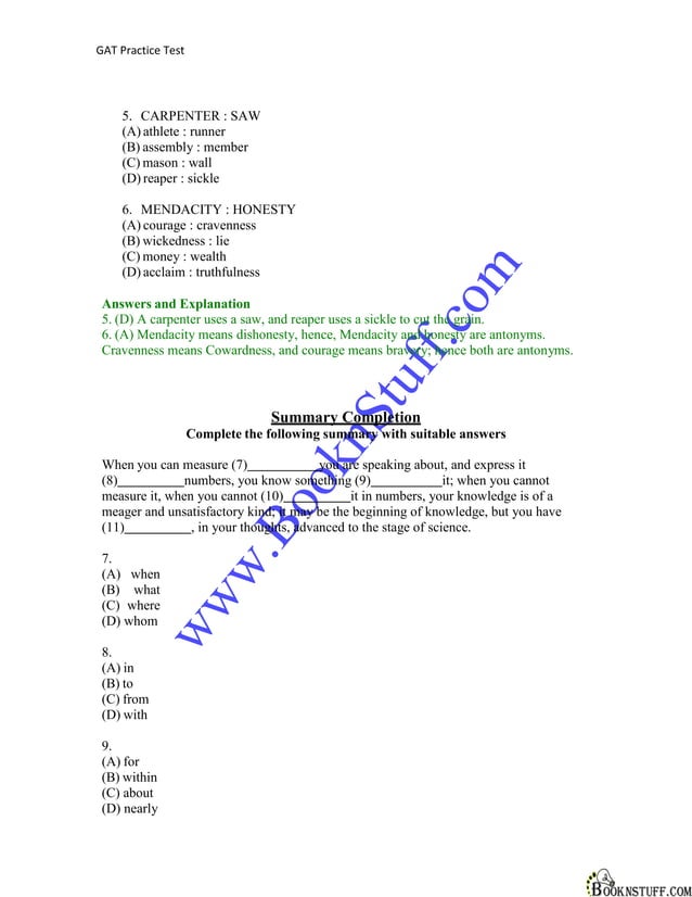 GAT NTS SAMPLE PAPERS MATERIAL PART 3 | PDF