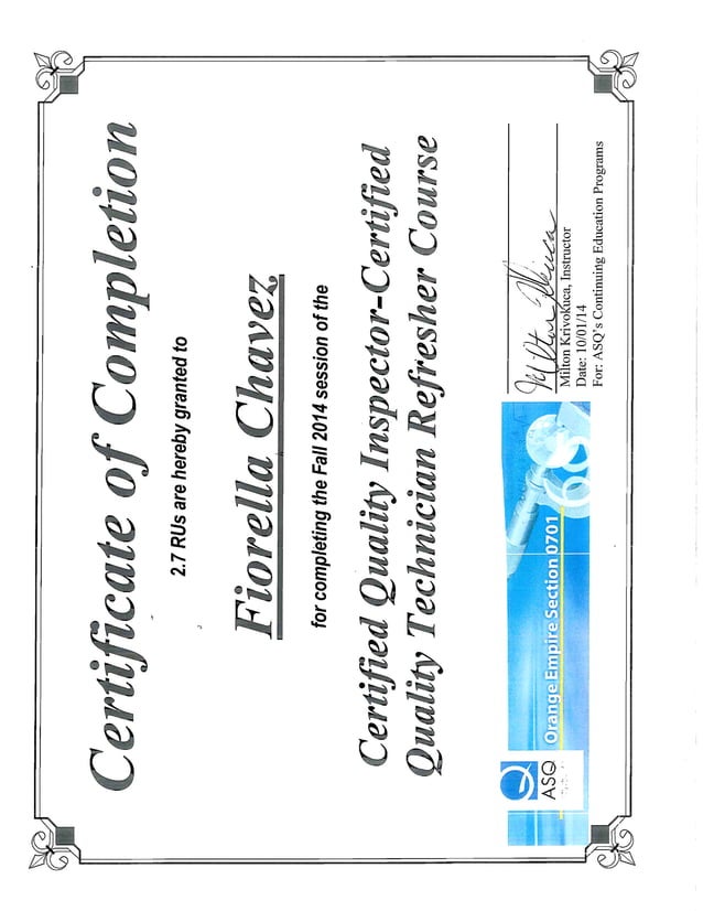 Certificate of Completion Quality Inspector | PDF