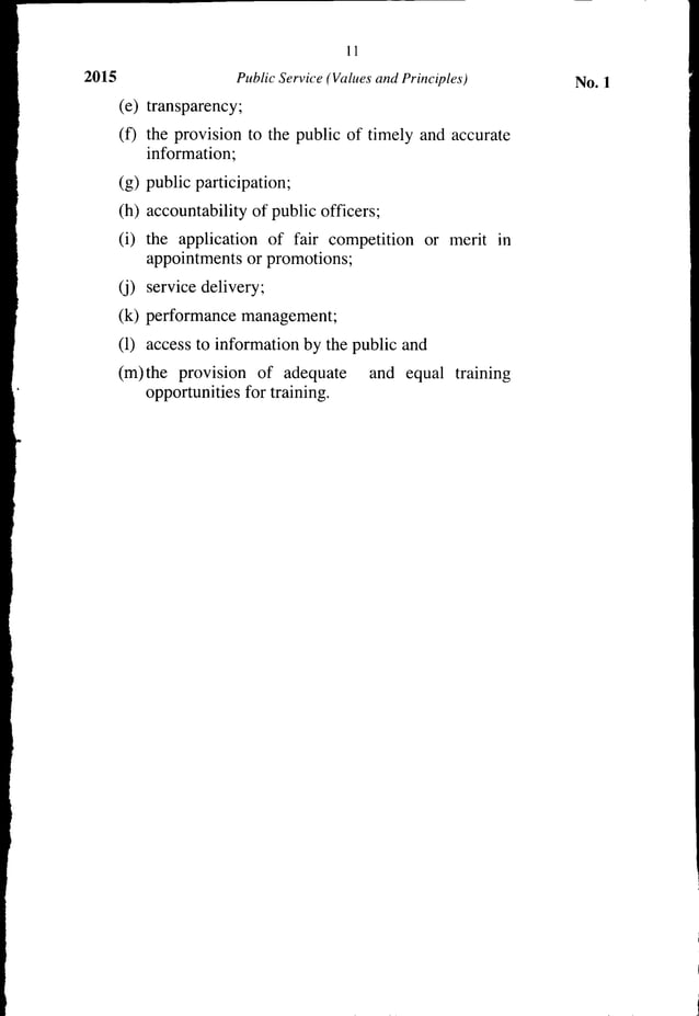 PublicService_ValuesandPrinciples_Act__No1of2015 | PDF | Law