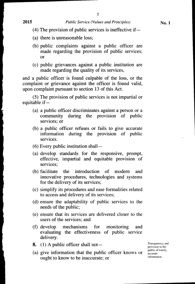 PublicService_ValuesandPrinciples_Act__No1of2015 | PDF | Law