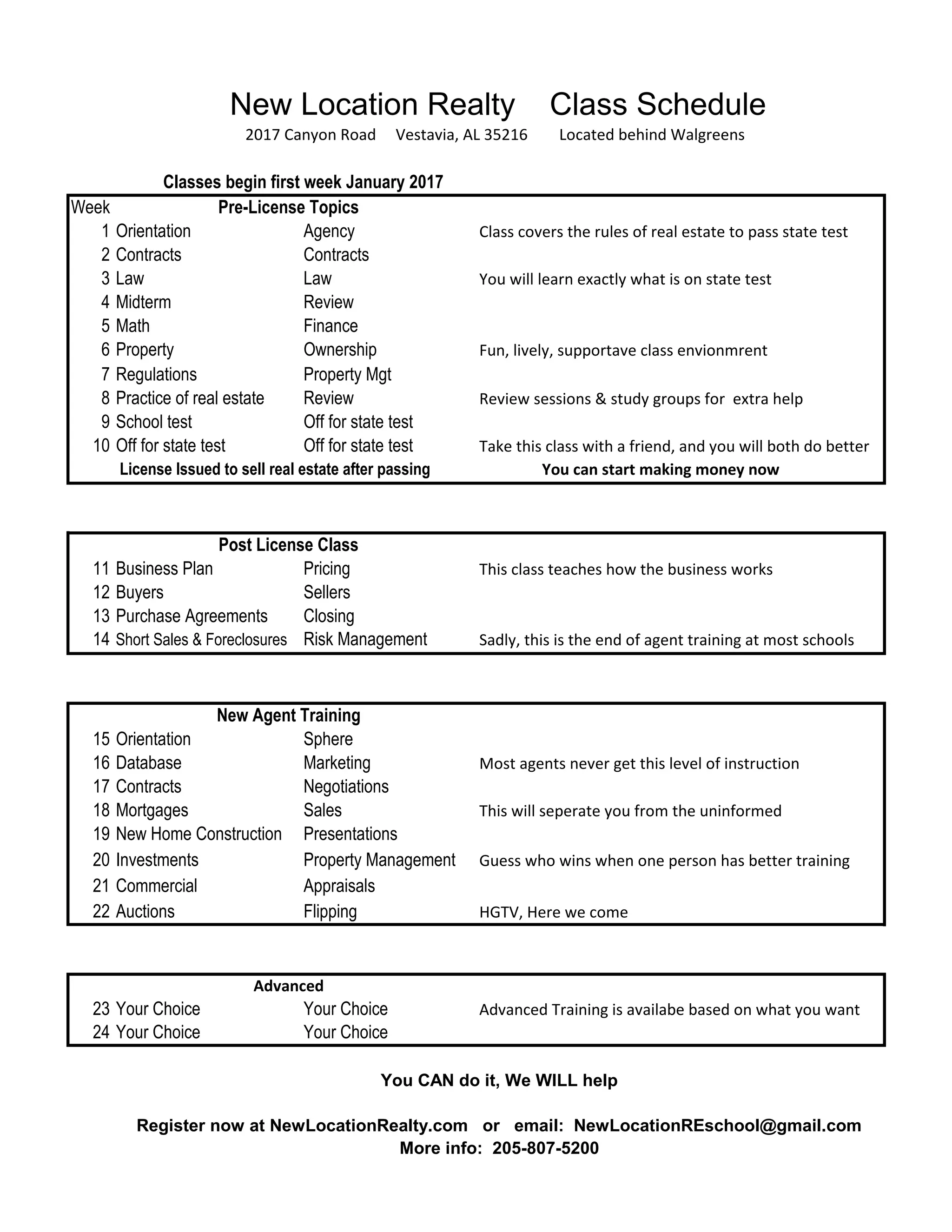 New Location Realty Class schedule | PDF
