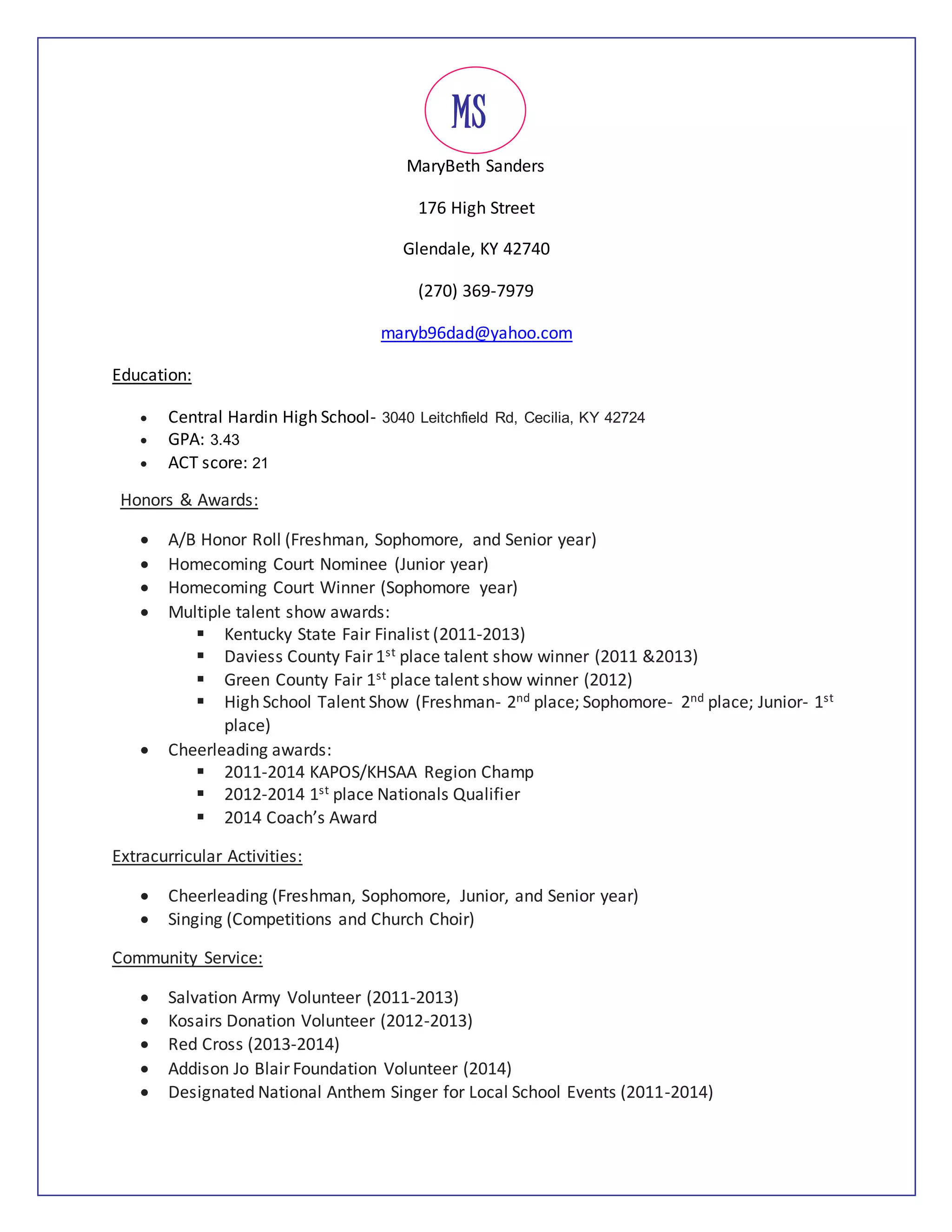 MaryBeth Sanders Resume | DOCX