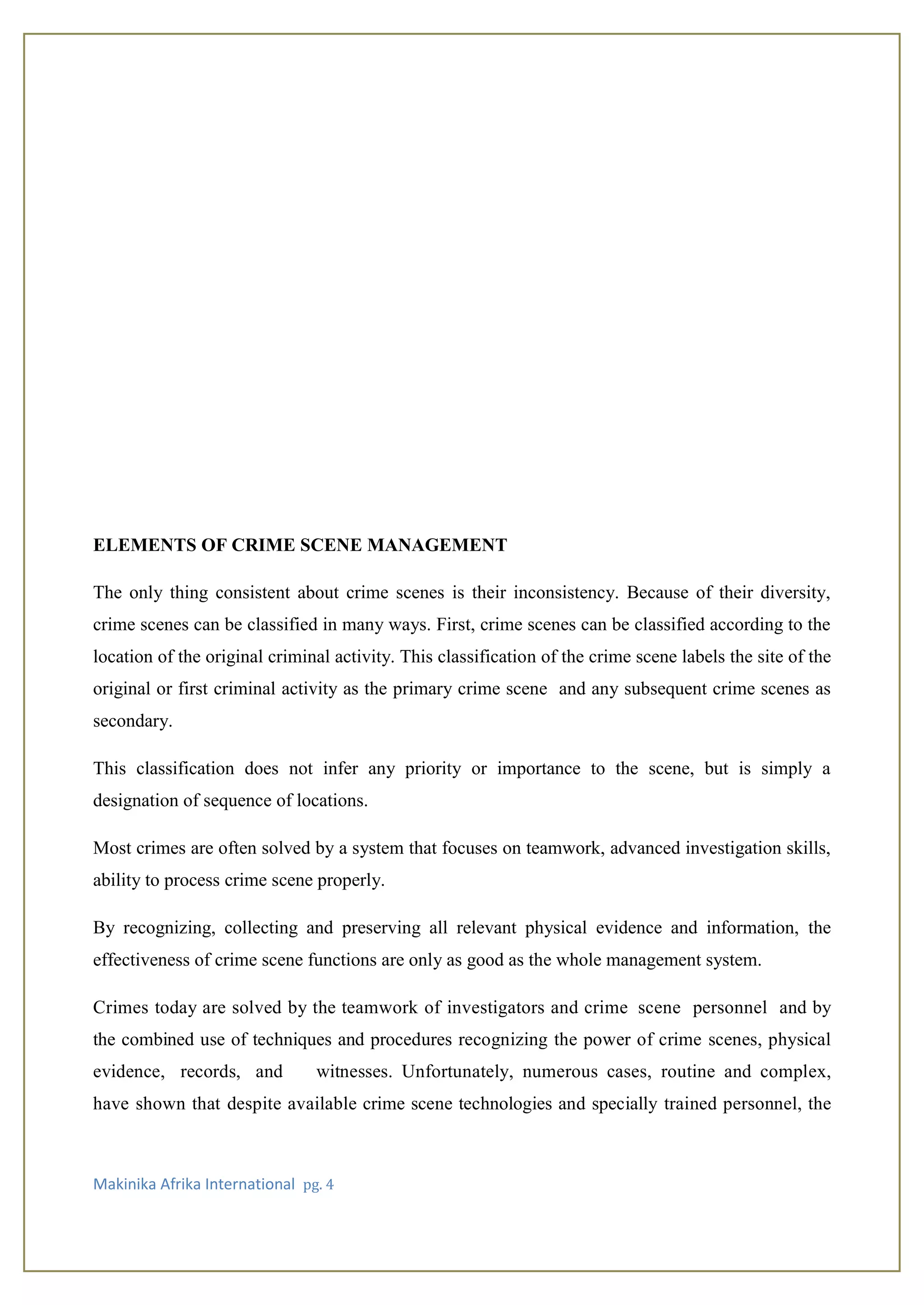 CRIME SCENE MANAGEMENT COMPILED | PDF