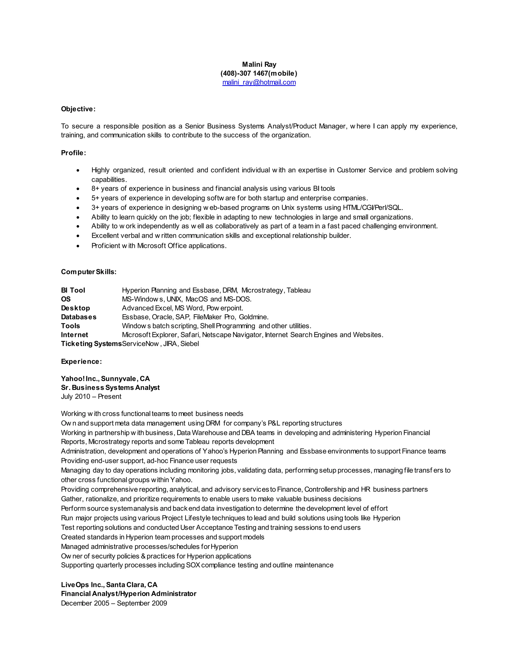 Malini Ray resume | DOCX