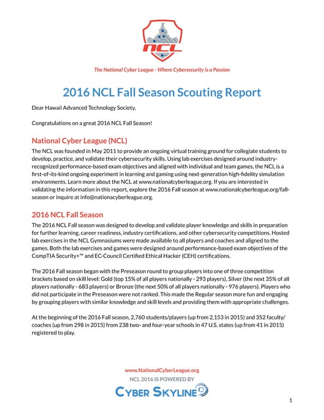 Hawaii Advanced Technology Society - Scouting Report | PDF