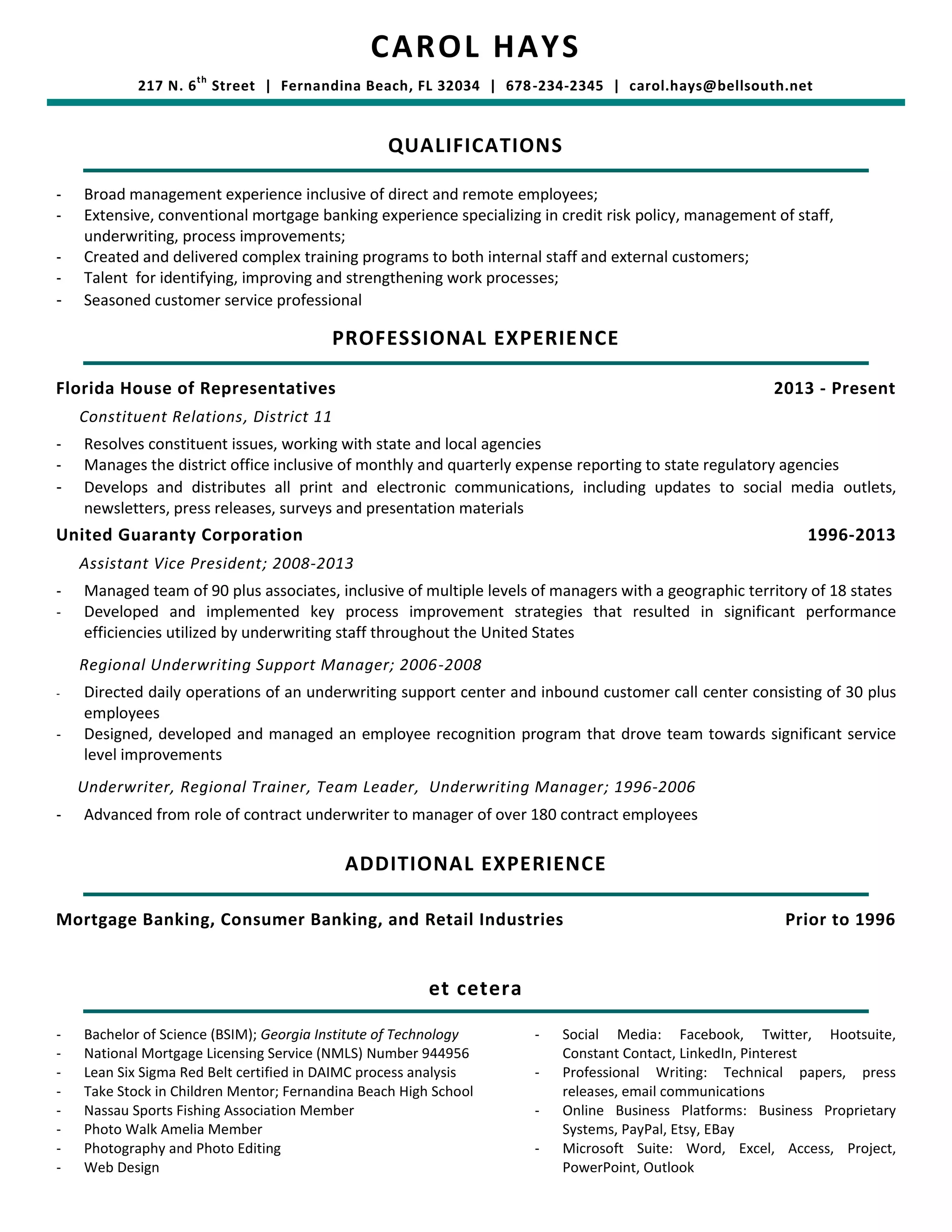 Resume. Carol Hays 2016 | PDF