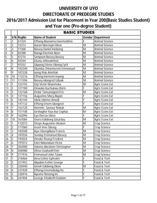 uniuyo basic studies predegree placement www.alluniversitynews.com