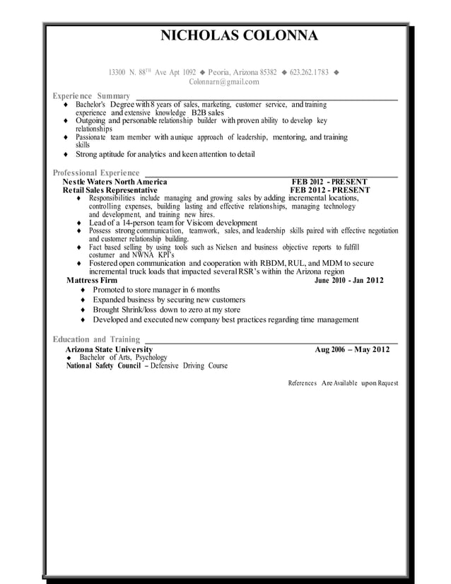 Nicholas Colonna Resume | PDF