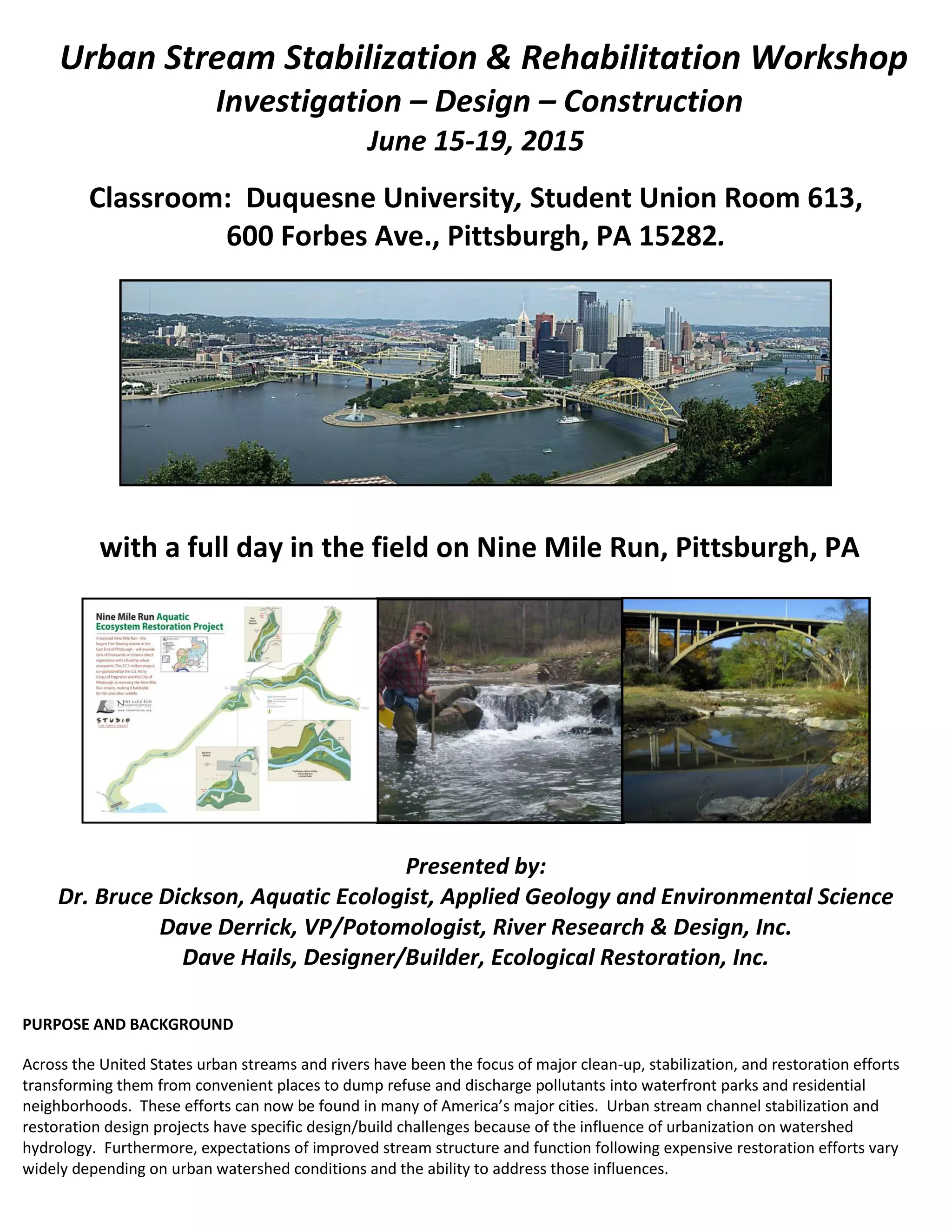 Urban Stream Stabilization & Rehabilitation Workshop Pittsburgh PA June ...