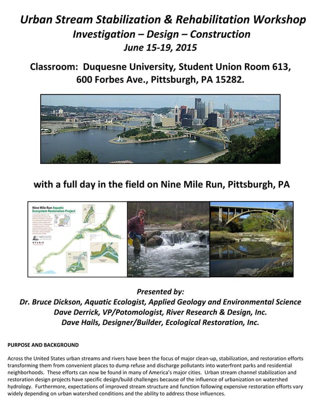 Urban Stream Stabilization & Rehabilitation Workshop Pittsburgh PA June ...
