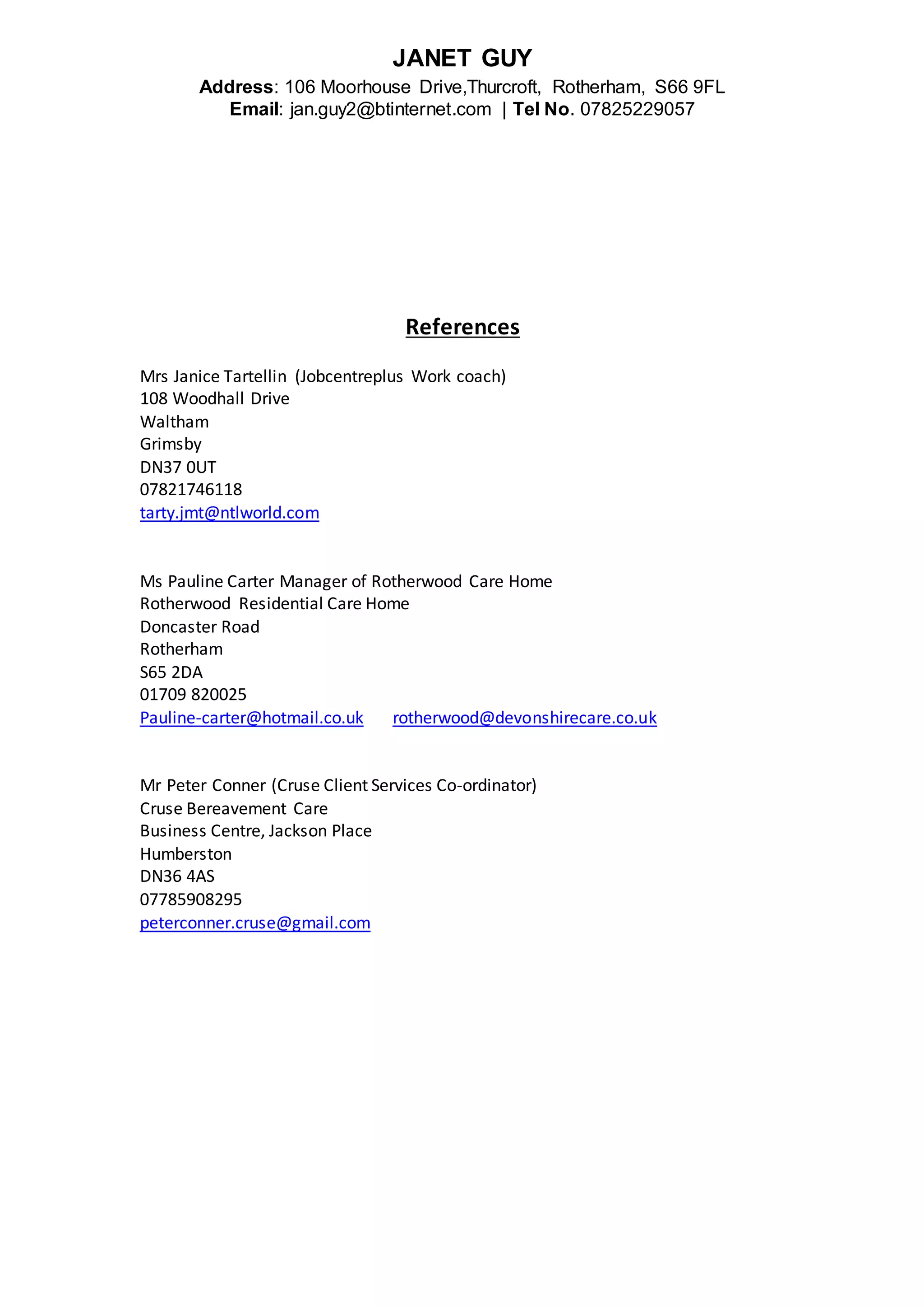 CV - JAN GUY current | DOCX | Eldercare | Family and Relationships