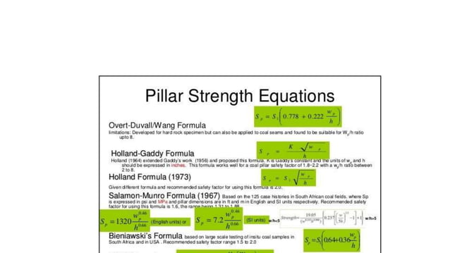 Coal pillar strength and load Calculation | PPT