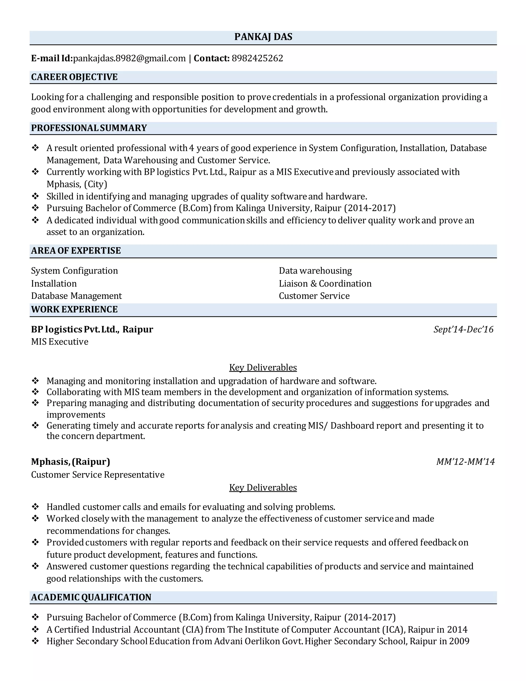 resume_Pankaj _ (1) | DOCX | Information Services Industry | Industries