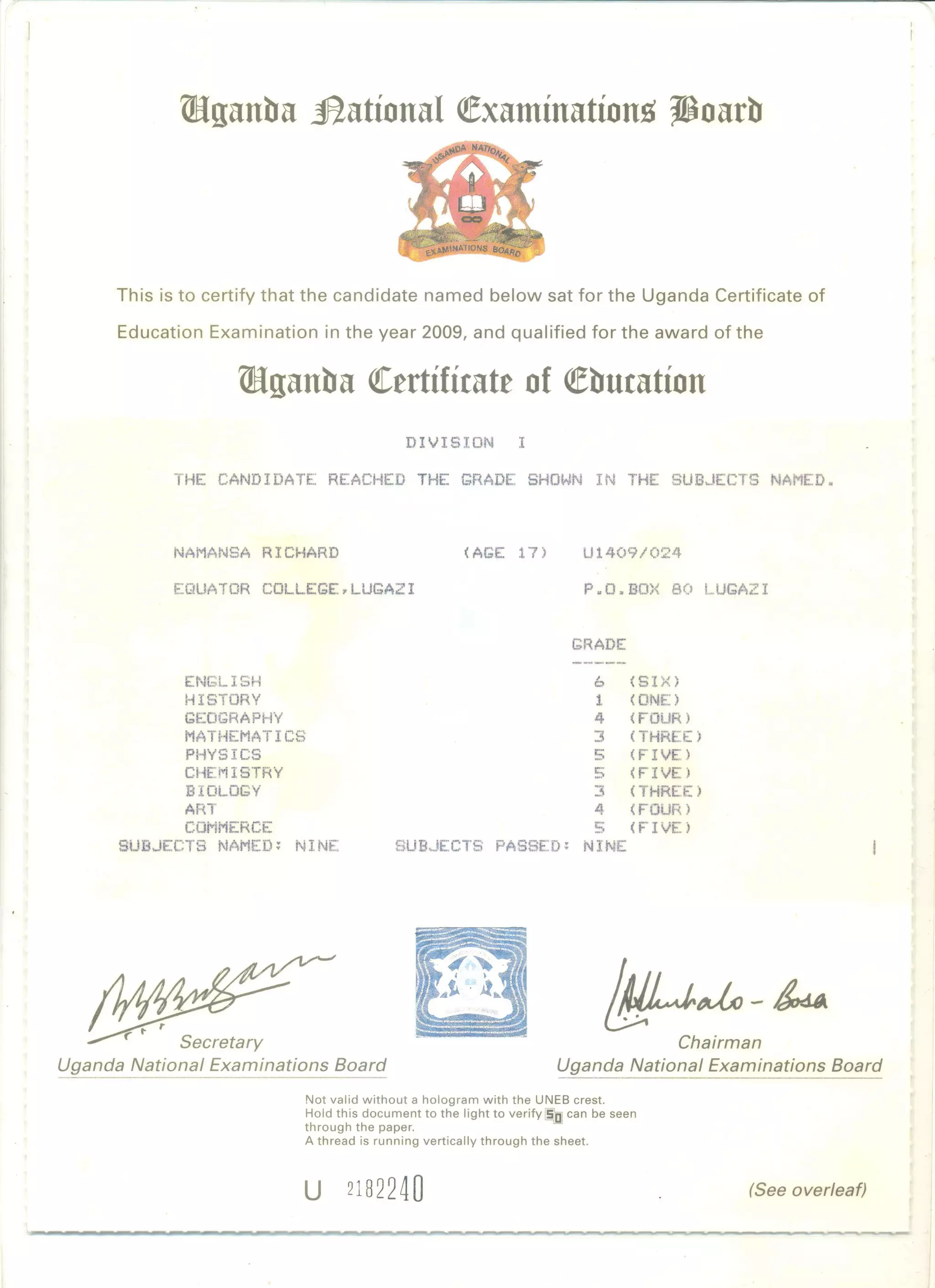 UCE certificate | PDF