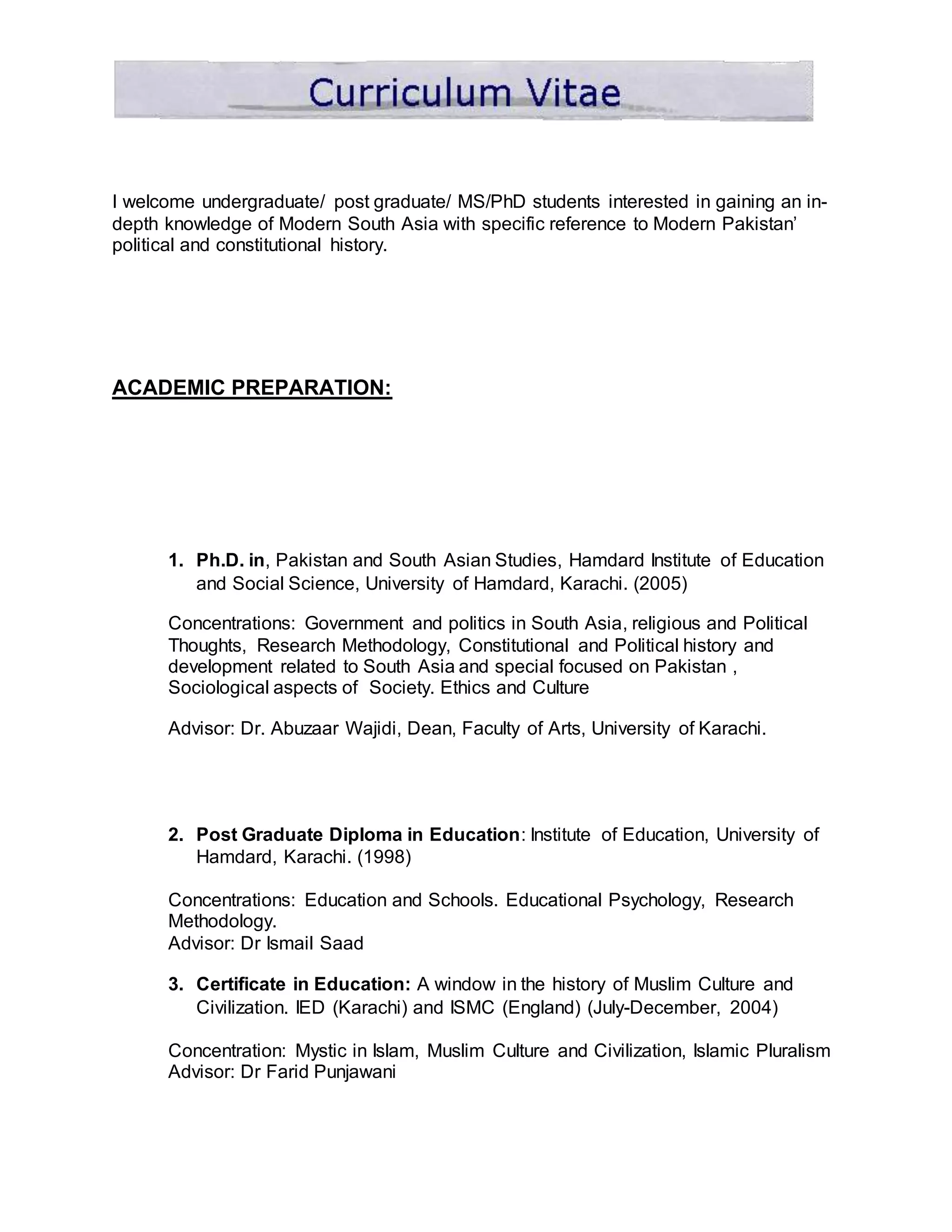 CV of DR Arshad Javed Rizvi | PDF