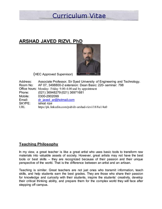 CV of DR Arshad Javed Rizvi | PDF
