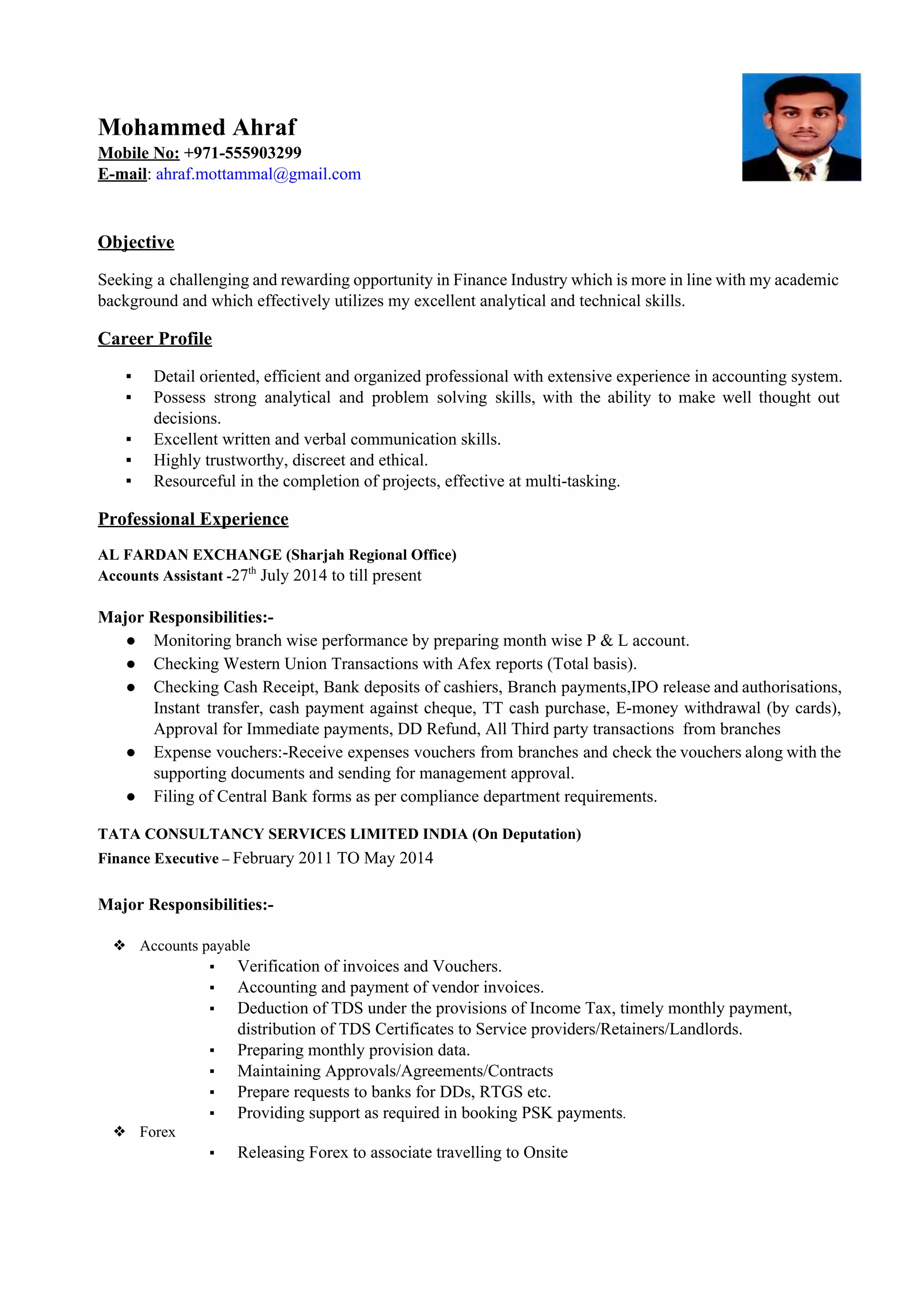 CV_MOHAMMED AHRAF | PDF | Business Accounting & Finance | Business