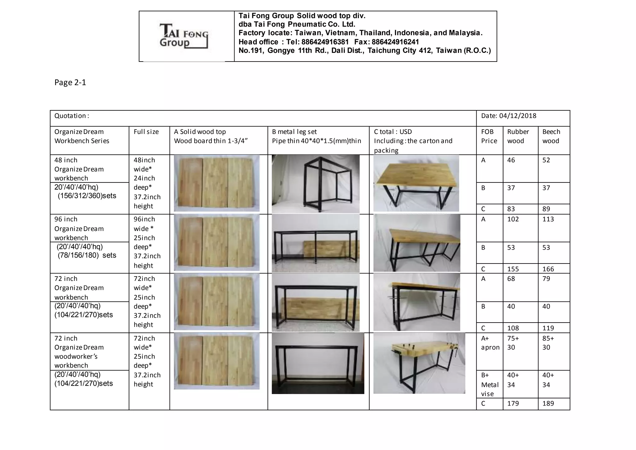 Tai Fong workbench 4 size and type details 2 | PPT