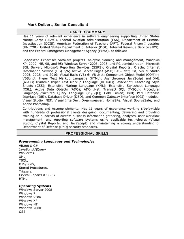 Mark Deibert - Senior Consultant | DOC | Web Design and HTML | Internet