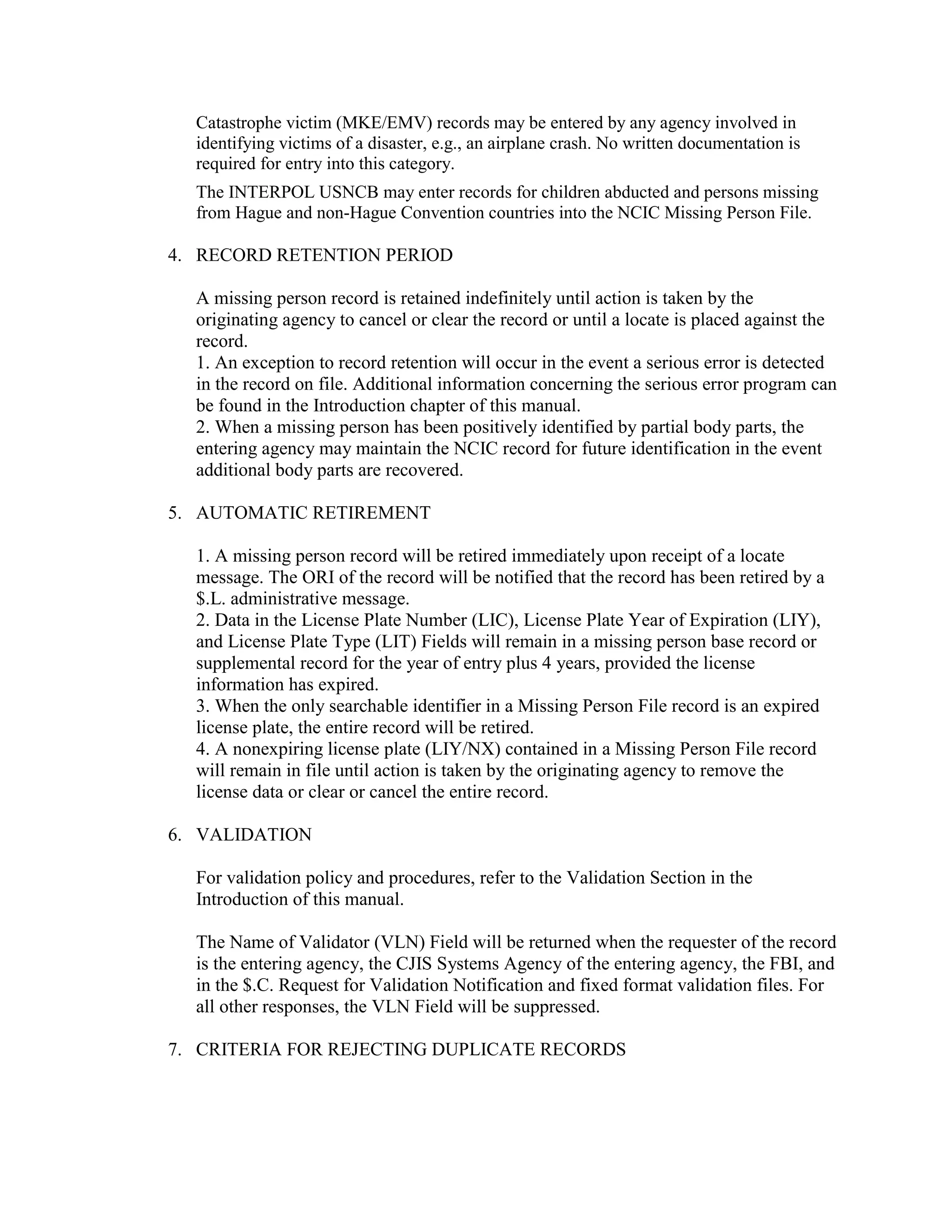 MFR NCIC Missing Person File | PDF