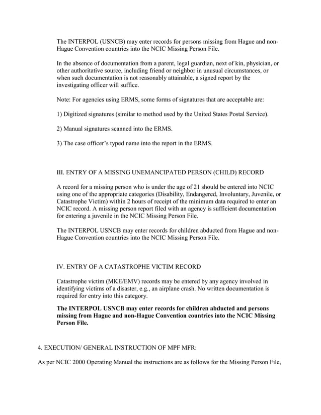 MFR NCIC Missing Person File | PDF