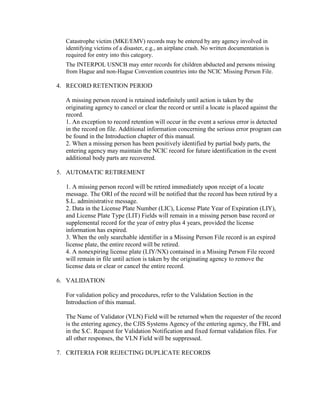 MFR NCIC Missing Person File | PDF