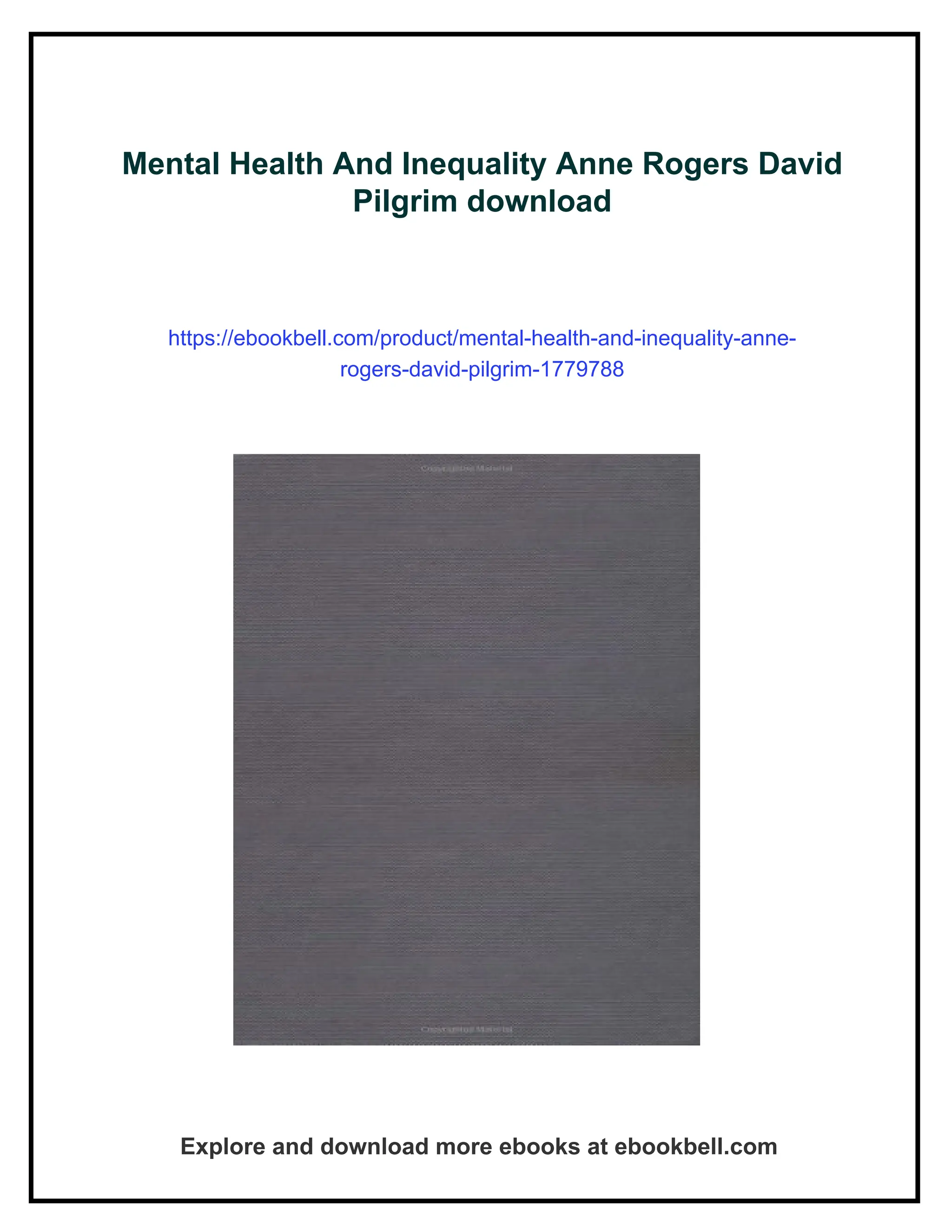 Mental Health And Inequality Anne Rogers David Pilgrim | PDF
