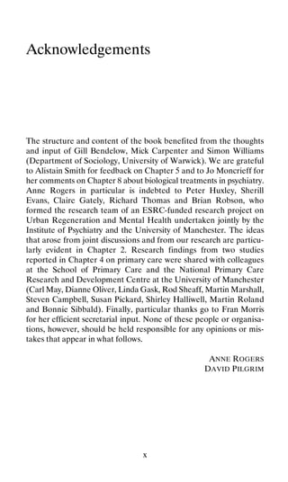 Mental Health And Inequality Anne Rogers David Pilgrim | PDF