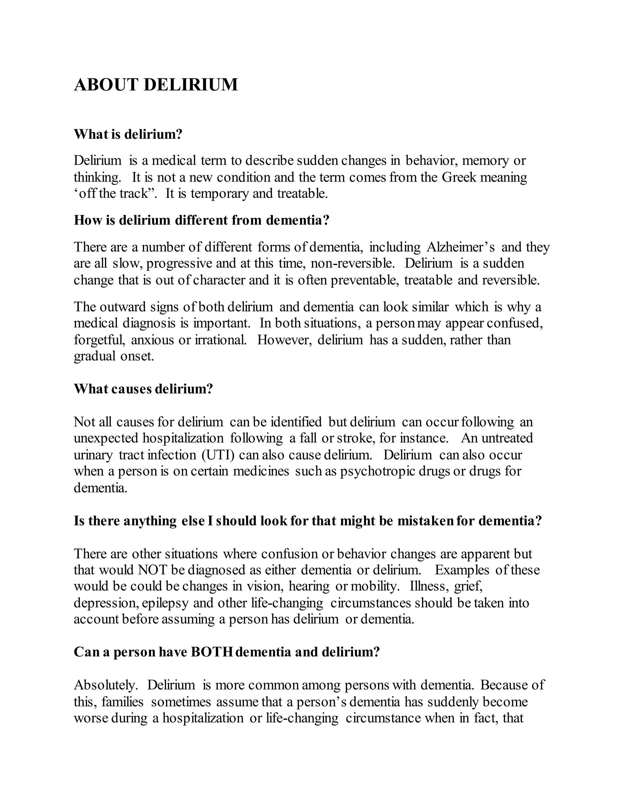 ABOUT DELIRIUM | DOCX | Brain and Nervous System Disorders | Diseases ...